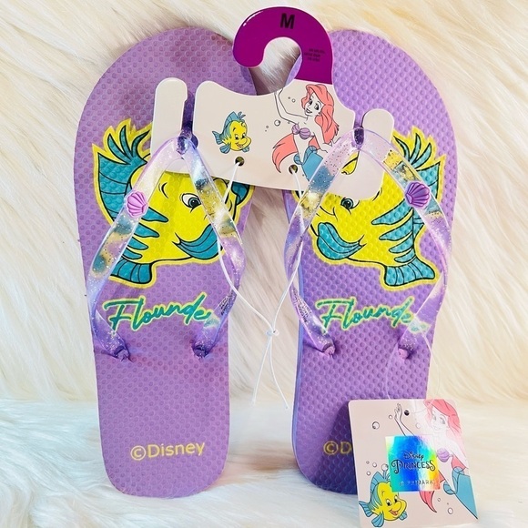 Disney | Accessories | Disney Little Mermaid Flounder Womens Flip Flop ...